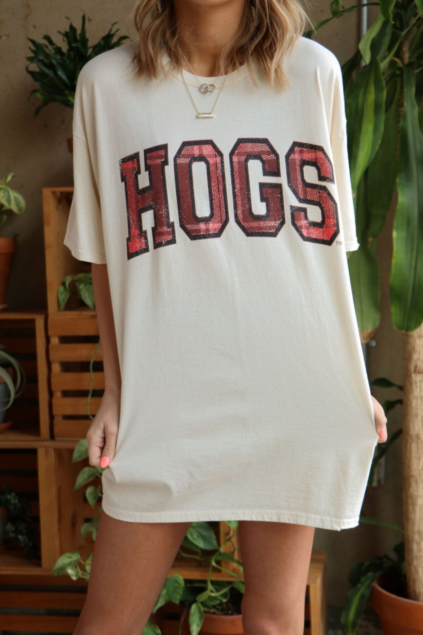 Arkansas Razorbacks Tartan Off White Thrifted Tee – shoplivylu